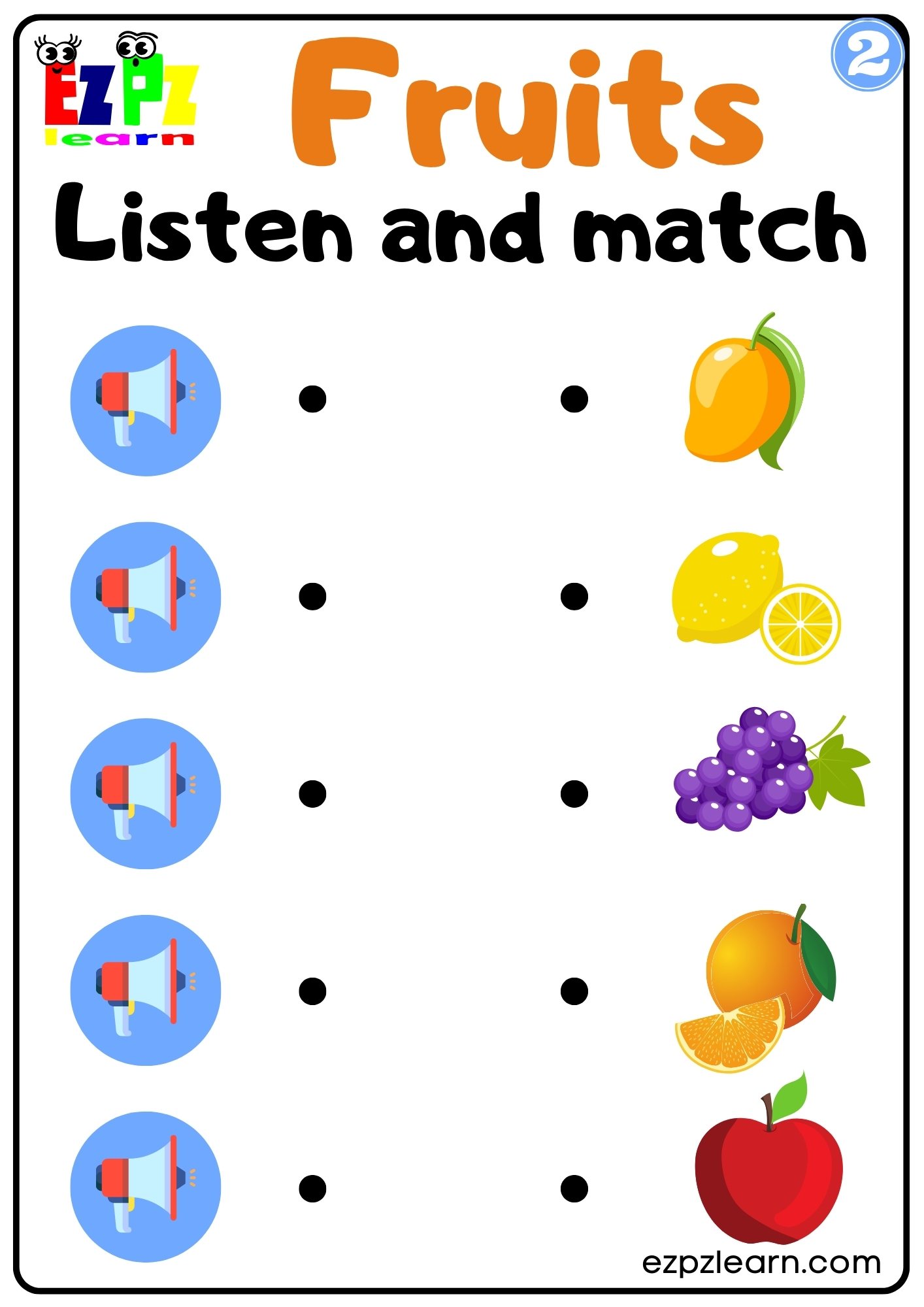 Interactive Fruits Worksheet Listen and Match the Correct Images Activity for ESL Students and ...